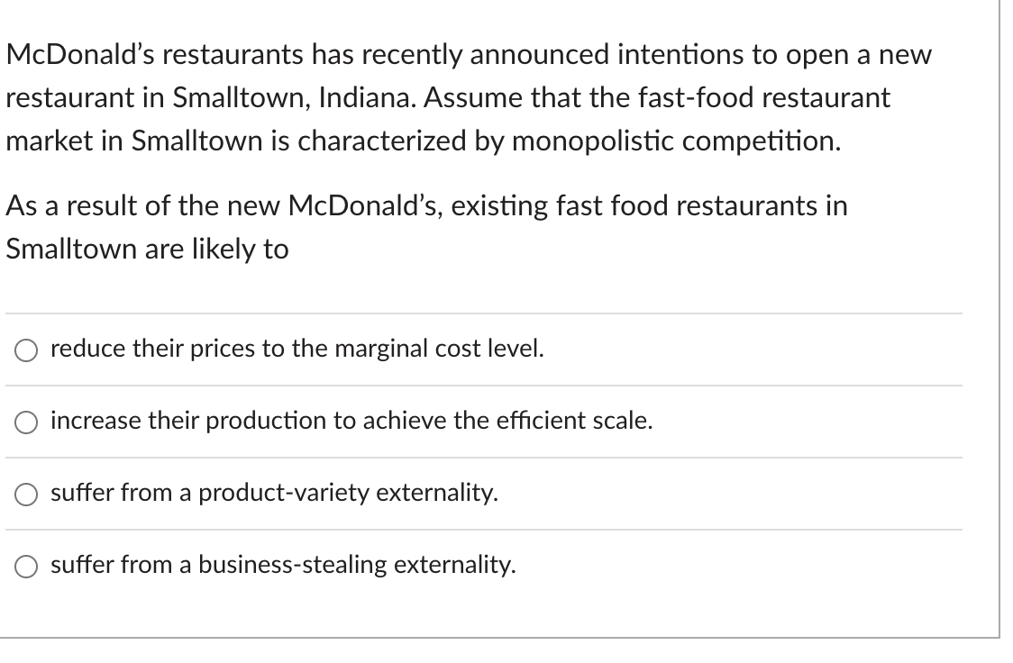 Solved McDonald's restaurants has recently announced | Chegg.com