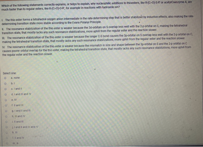 Solved Which of the following statements correctly explains, | Chegg.com