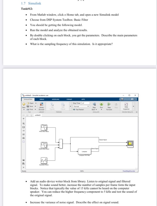 1.7 Simulink Task#12: • From Matlab window, click | Chegg.com
