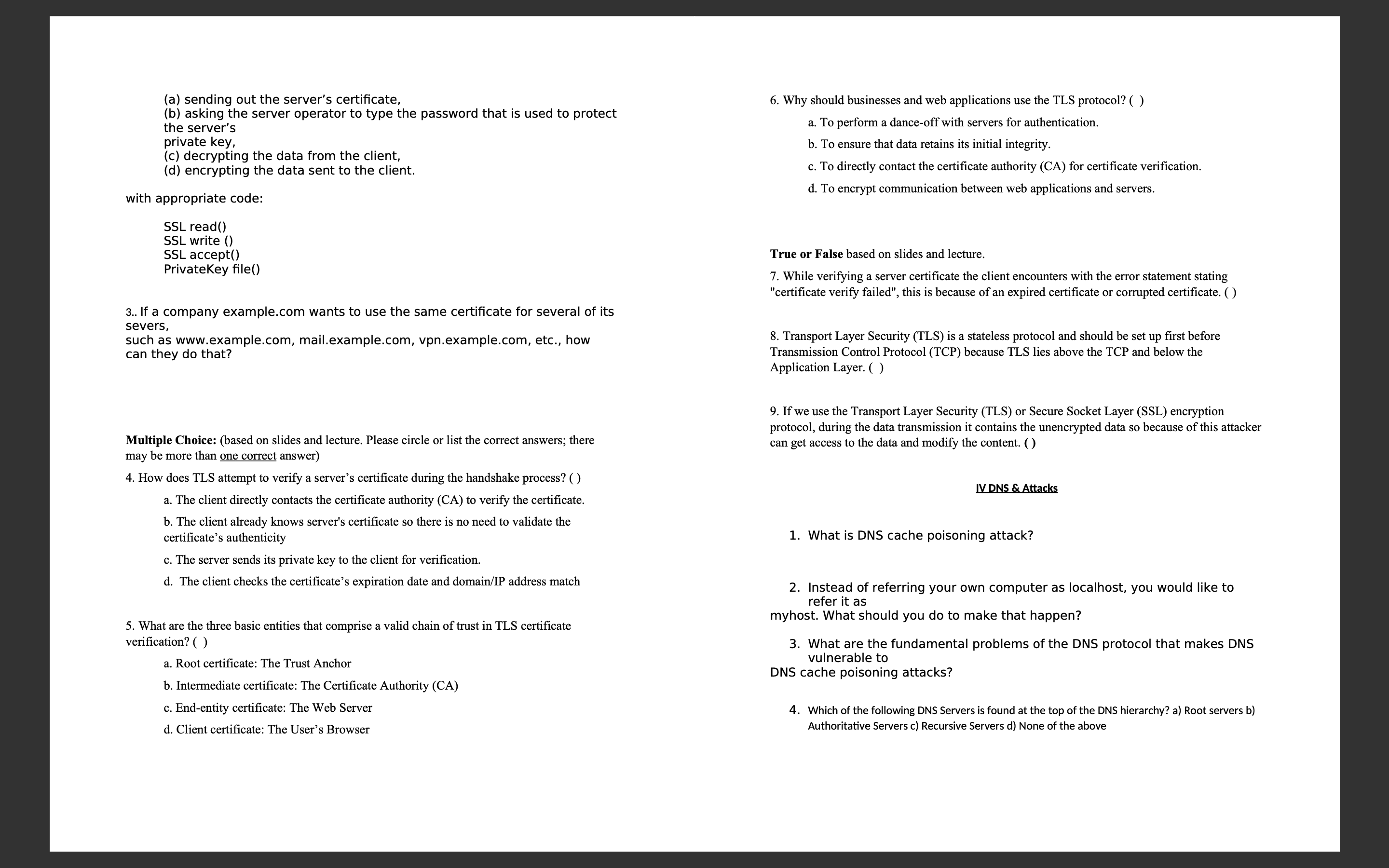 Solved (a) ﻿sending out the server's certificate,(b) ﻿asking | Chegg.com