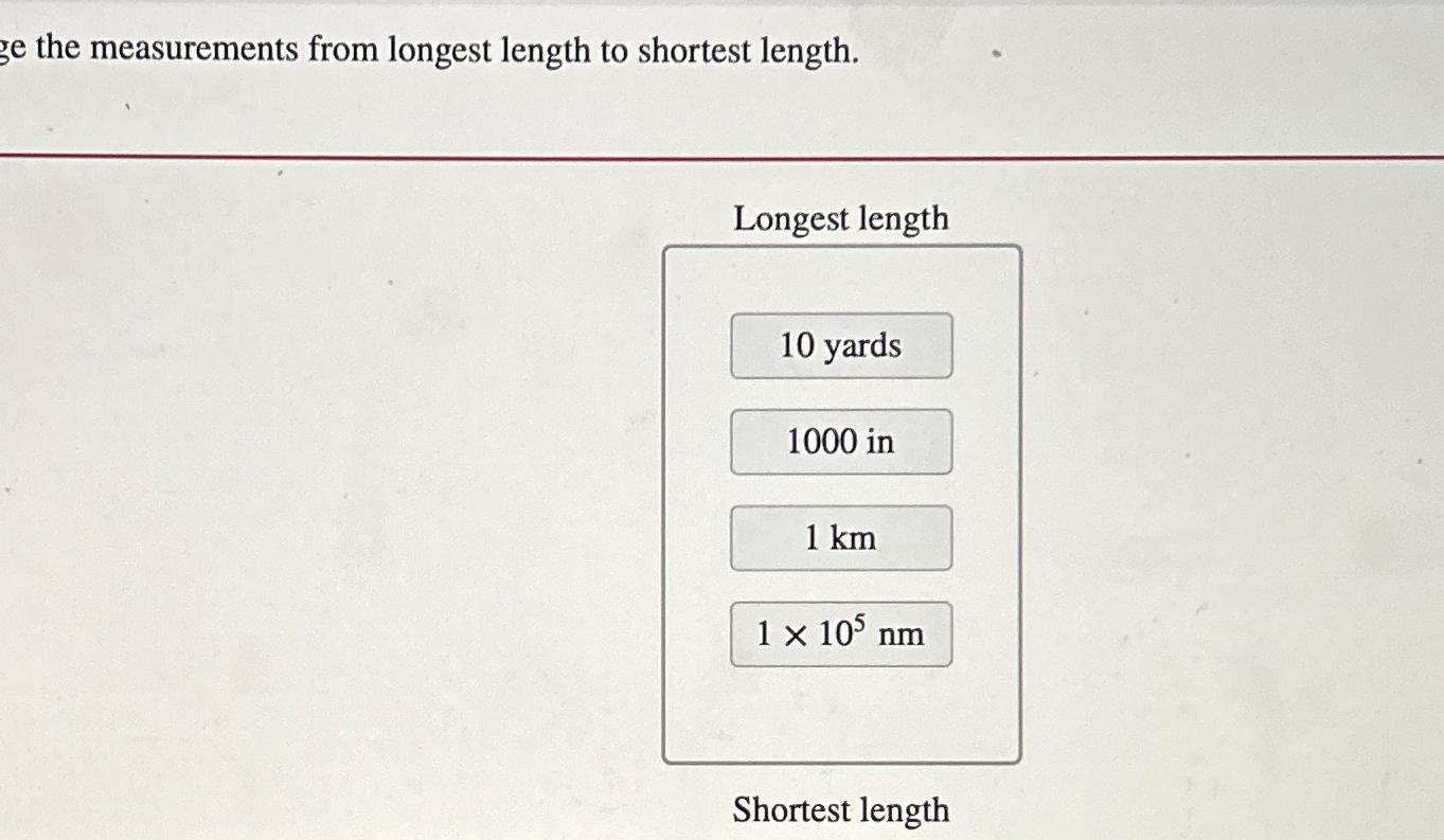 Solved the measurements from longest length to shortest | Chegg.com