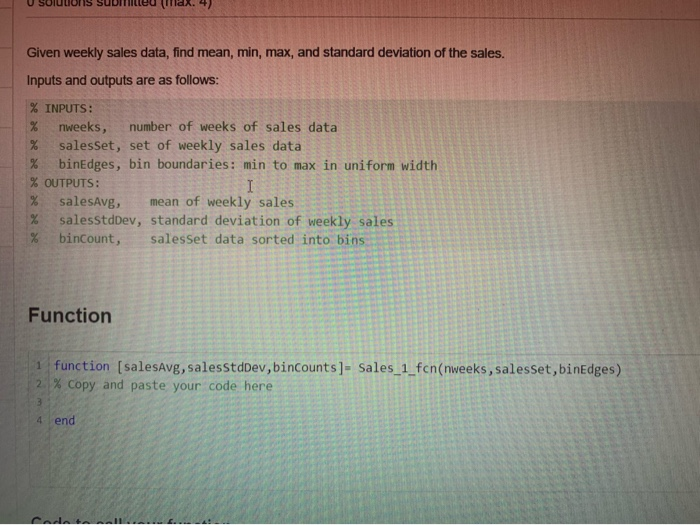Solved In MatLab language; Given weekly sales data, find the | Chegg.com