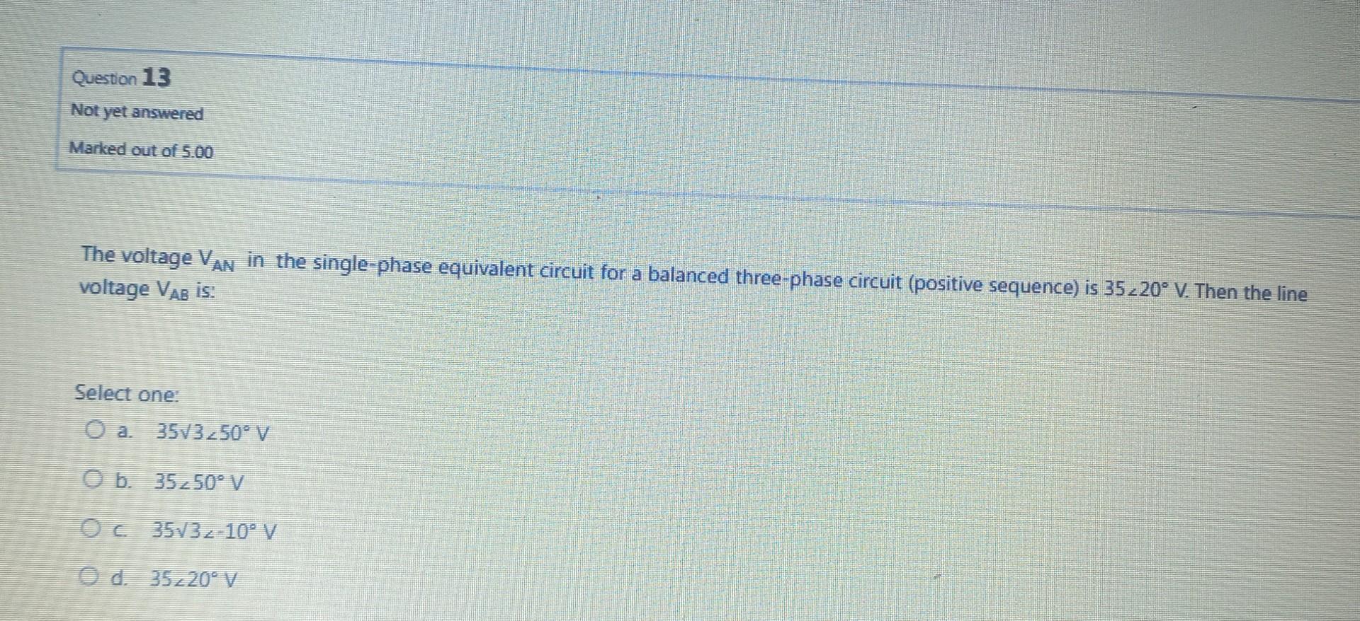 Solved The voltage VAN in the single-phase equivalent | Chegg.com