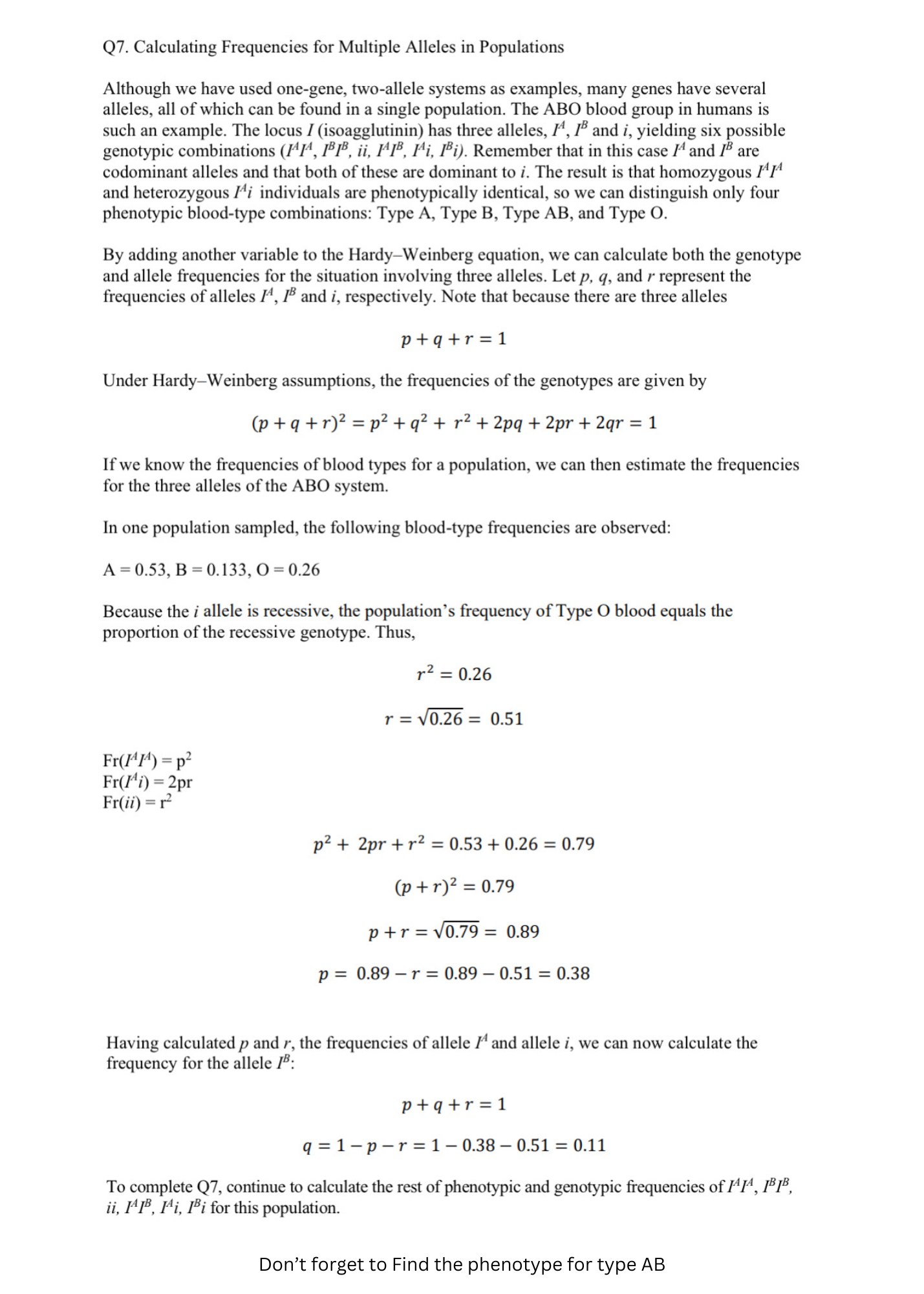 Solved Q7. ﻿Calculating Frequencies for Multiple Alleles in | Chegg.com