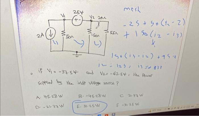 Solved −25+50(i2−2)+150(i2−i3) 6(i3−i2)+95i3 12=125, is | Chegg.com