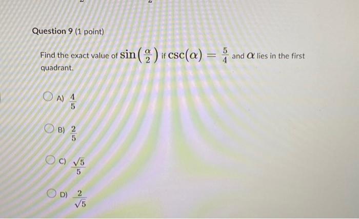 Find the exact value of sin(2α) if csc(α)=45 and α | Chegg.com