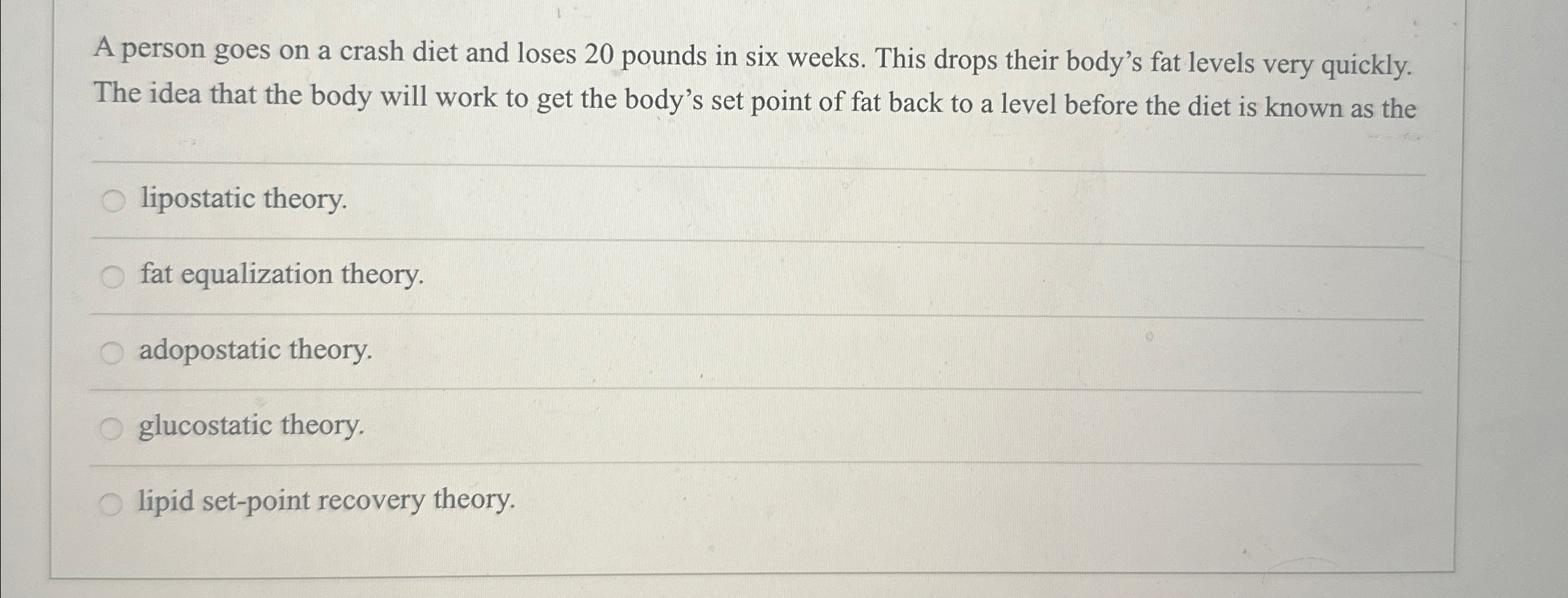 Solved A person goes on a crash diet and loses 20 ﻿pounds in | Chegg.com