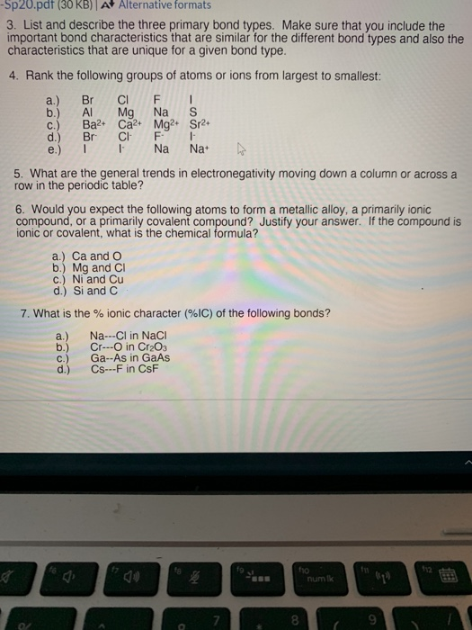 Solved lost and describe the three primary bond types. Make | Chegg.com