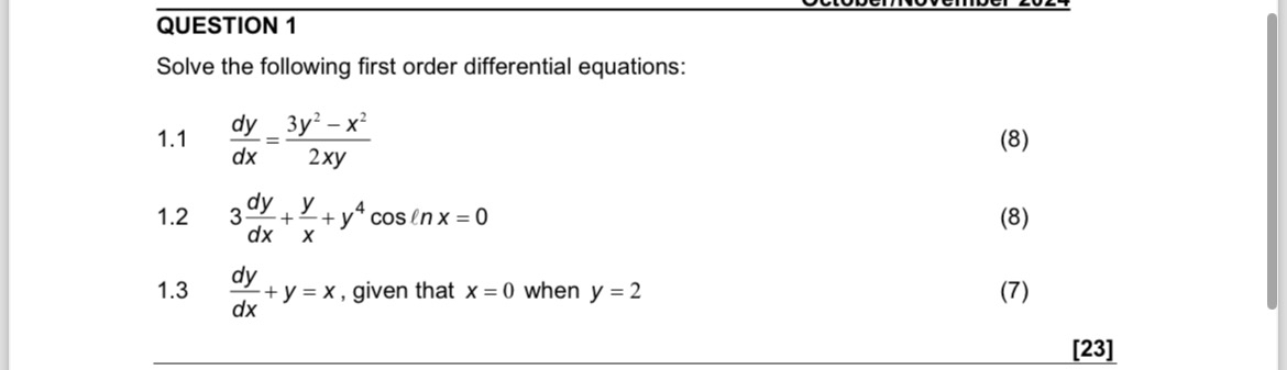 Solved QUESTION 1Solve the following first order | Chegg.com