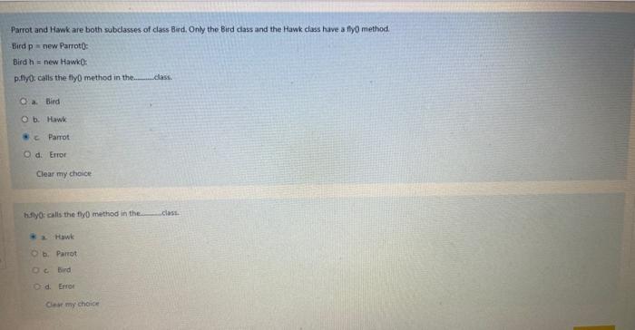 Solved Parrot and Hawk are both subclasses of class Bird. | Chegg.com