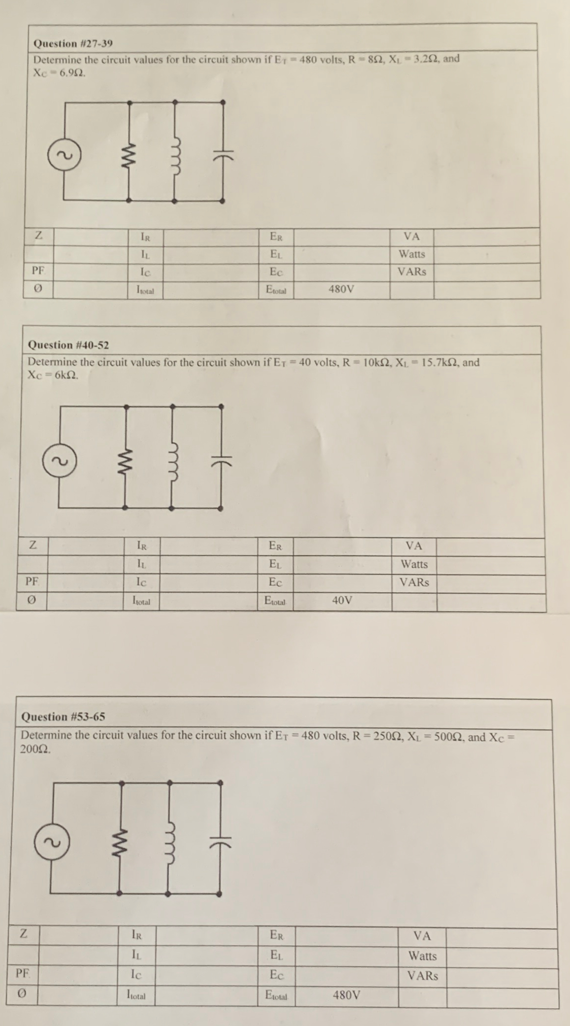Solved Question #27-39Determine the circuit values for the | Chegg.com