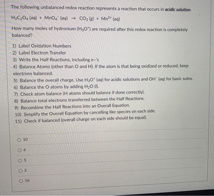 Solved The following unbalanced redox reaction represents a | Chegg.com