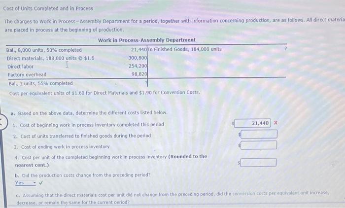 Solved Cost of Units Completed and in Process The charges to | Chegg.com