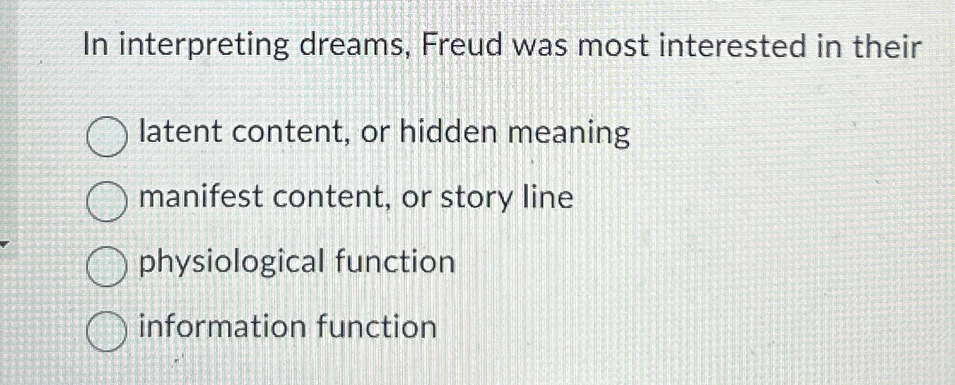 Solved In interpreting dreams, Freud was most interested in | Chegg.com
