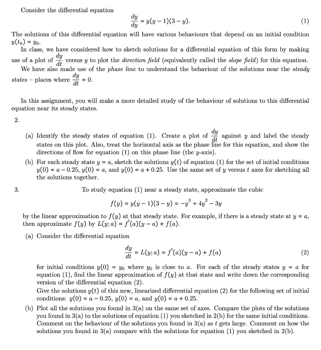Solved Consider the differential equationdydy=y(y-1)(3-y)The | Chegg.com