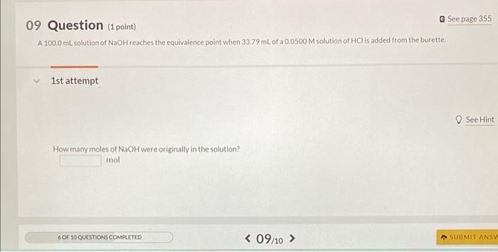 Solved Question (1point) A 100.0 mL solution of NaOH reaches | Chegg.com