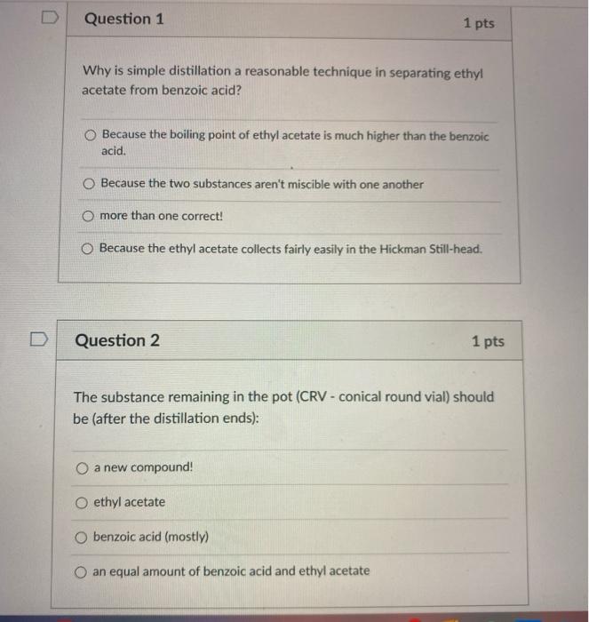 Solved Question 1 1 pts Why is simple distillation a | Chegg.com