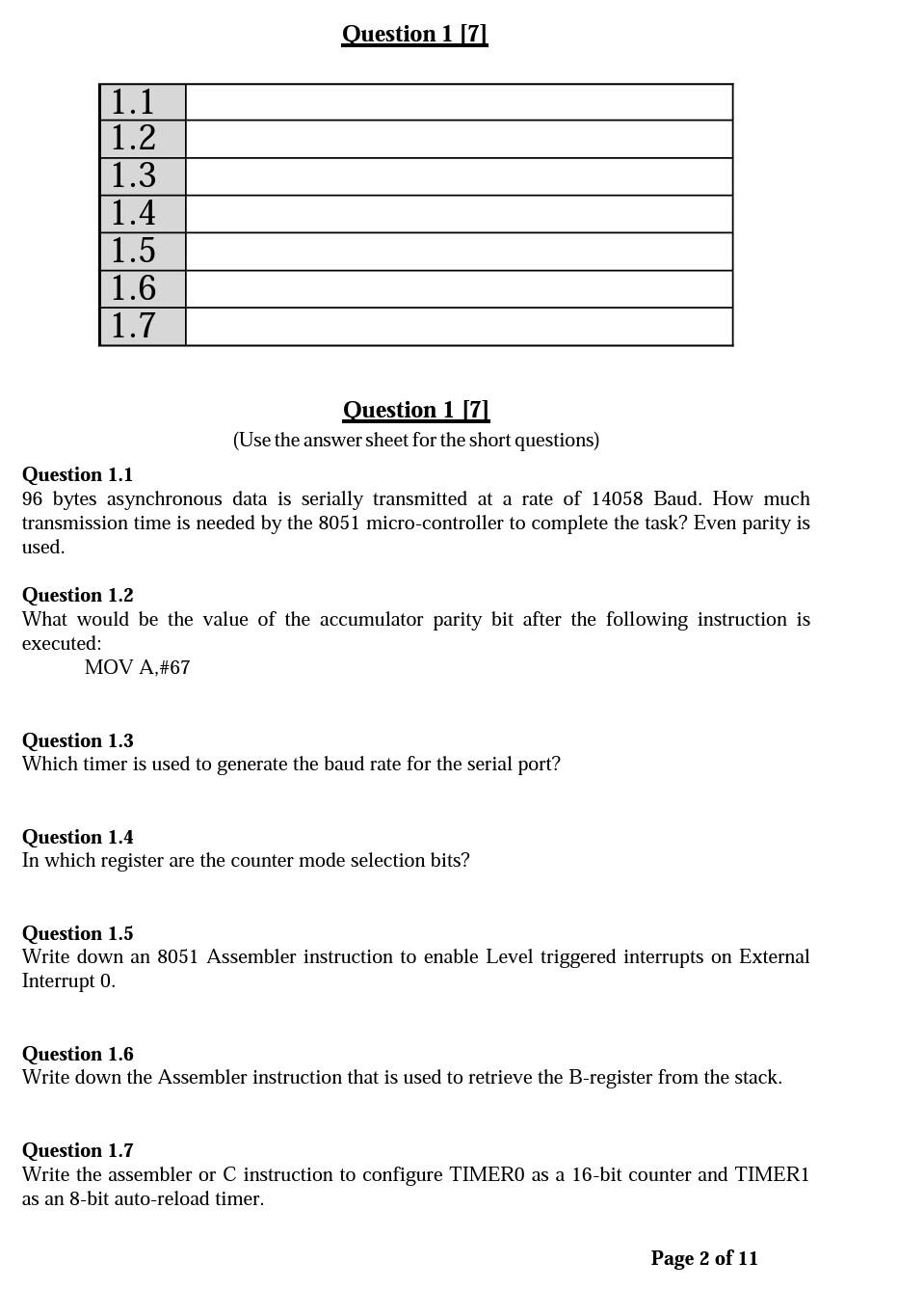 Solved Question 1 [7] Question 1 [7] Use The Answer Sheet
