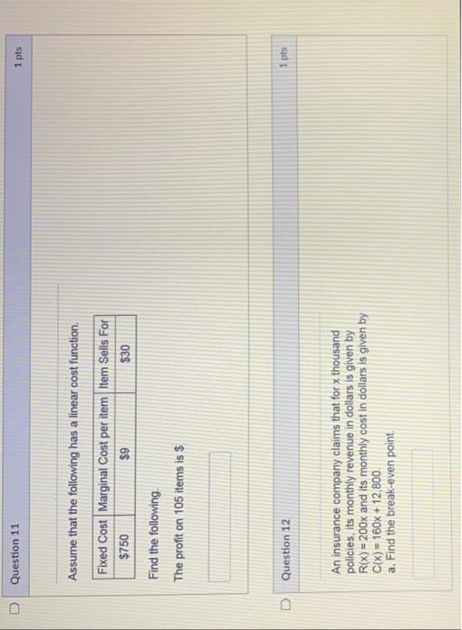 Solved The total cost (in dollars) of producing x college | Chegg.com