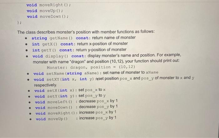 Solved Problem 2 Given definition of class Monster, | Chegg.com