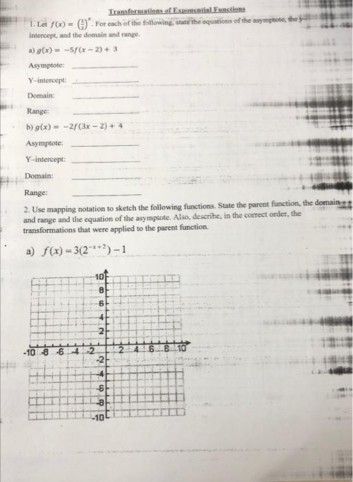 Solved Transformations of Exponential Functions 1. Let /(x) | Chegg.com