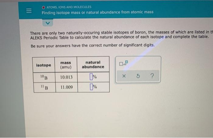 Solved ATOMS, IONS AND MOLECULES Finding isotope mass or | Chegg.com