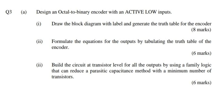 Solved Q3 (a) Design an Octal-to-binary encoder with an | Chegg.com