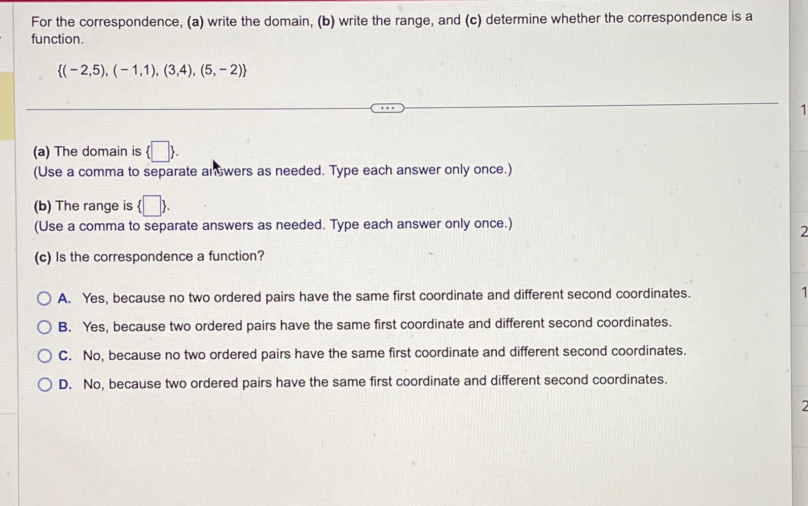Solved For the correspondence, (a) ﻿write the domain, (b) | Chegg.com