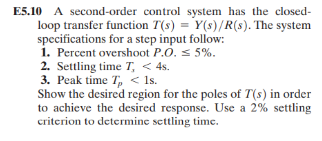 Solved E5.10 ﻿A second-order control system has the | Chegg.com