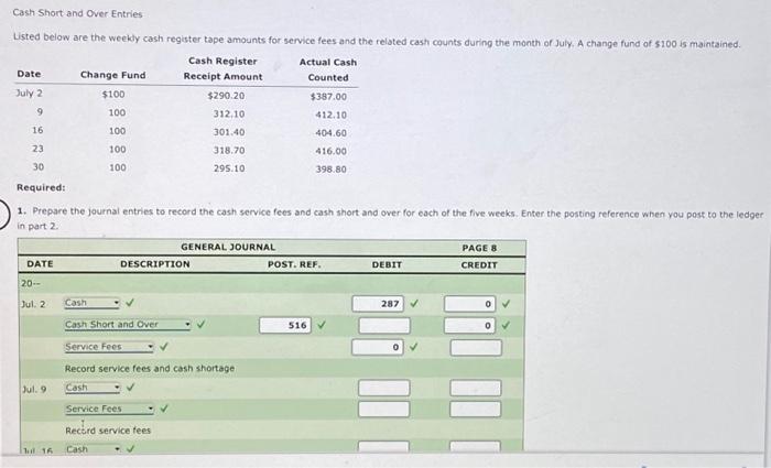 Solved Cash Short and Over Entries Listed below are the | Chegg.com