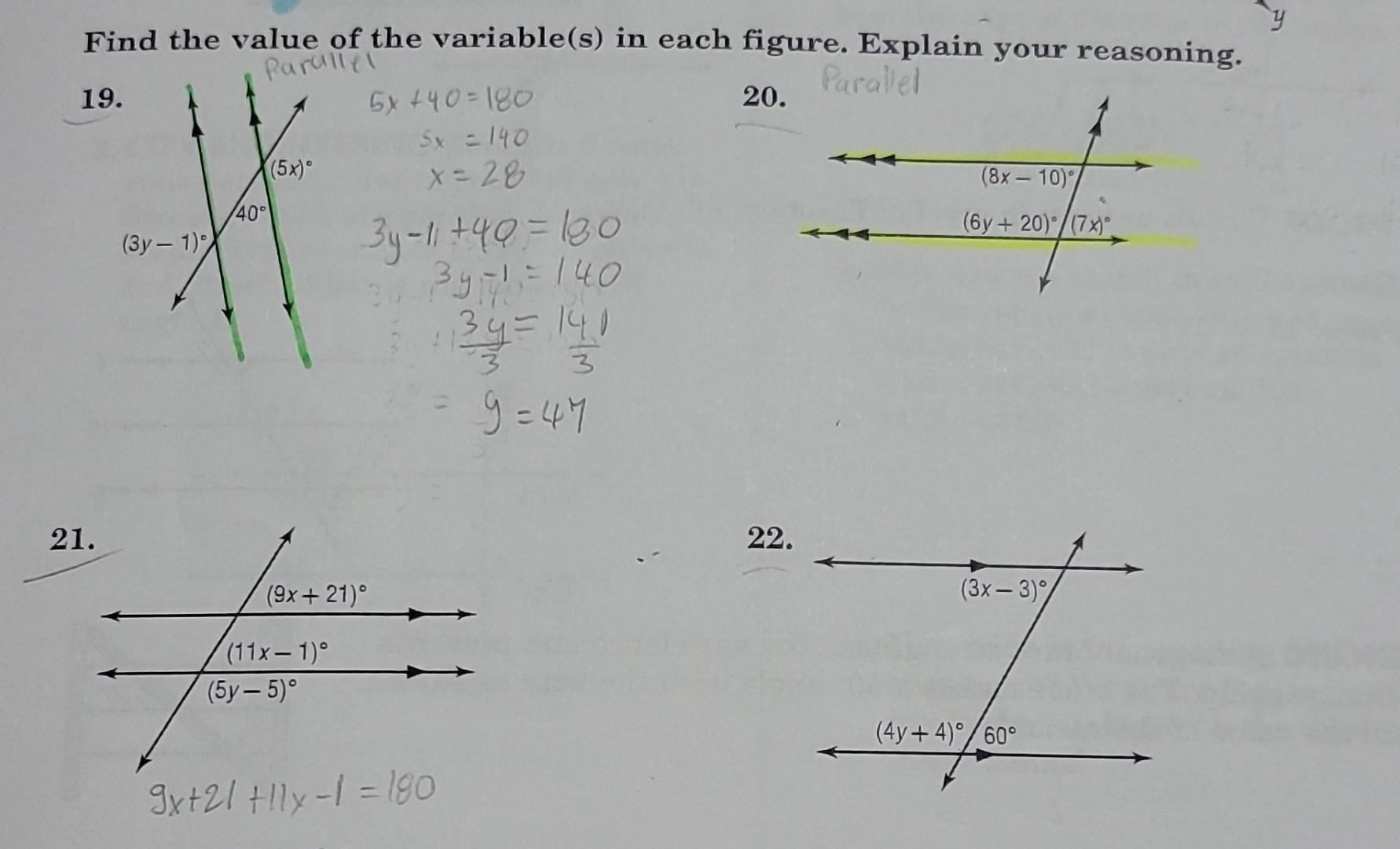 Solved Find the value of the variable(s) in each figure. | Chegg.com