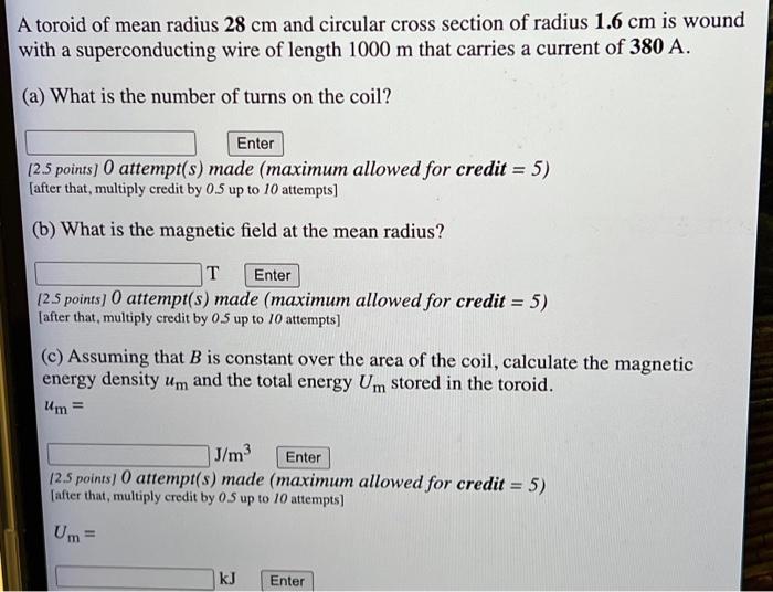 Solved toroid of mean radius 28 cm and circular cross | Chegg.com