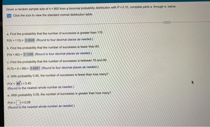Solved Given a random sample size of n=900 from a binomial | Chegg.com