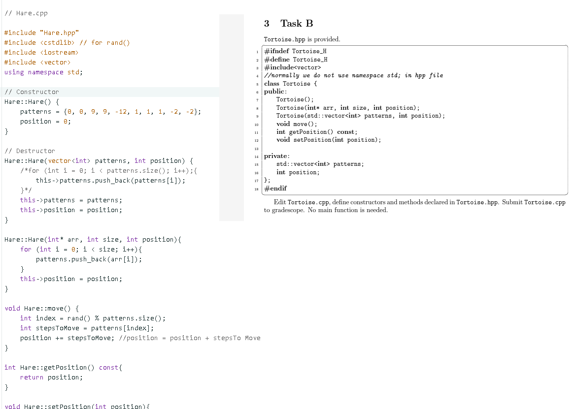 Solved C++ ﻿ void Hare::setPosition(int position)s | Chegg.com