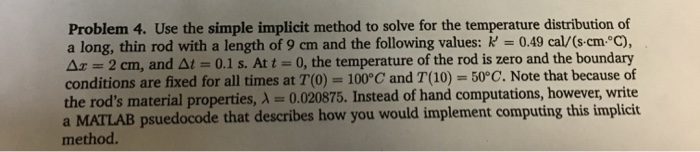 Solved Problem 4. Use the simple implicit method to solve | Chegg.com