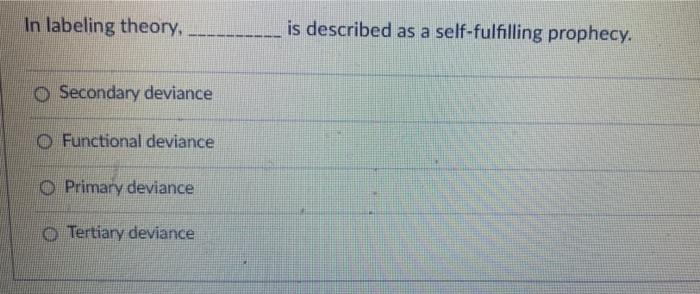 Solved In labeling theory, is described as a self-fulfilling | Chegg.com