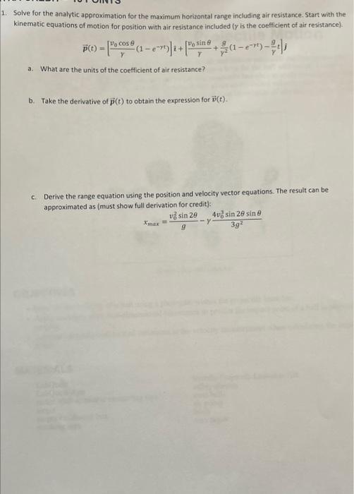 Solved 1. Solve for the analytic approximation for the | Chegg.com