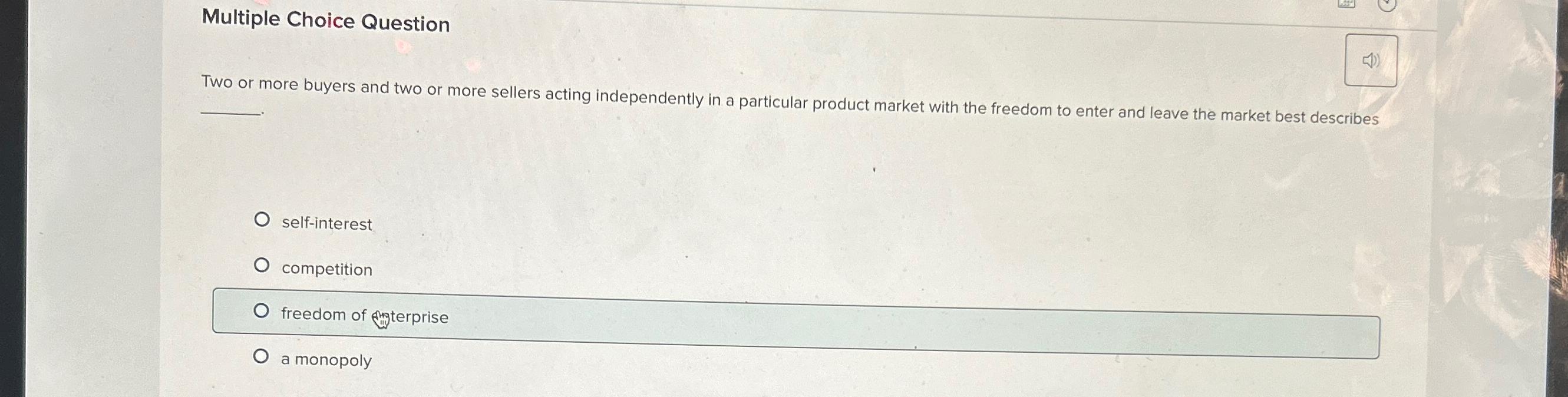 Solved Multiple Choice QuestionTwo or more buyers and two or | Chegg.com