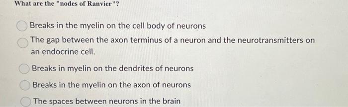 Solved What are the "nodes of Ranvier"? Breaks in the myelin | Chegg.com