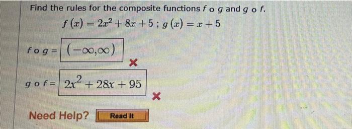 Solved Find the rules for the composite functions fog and go | Chegg.com