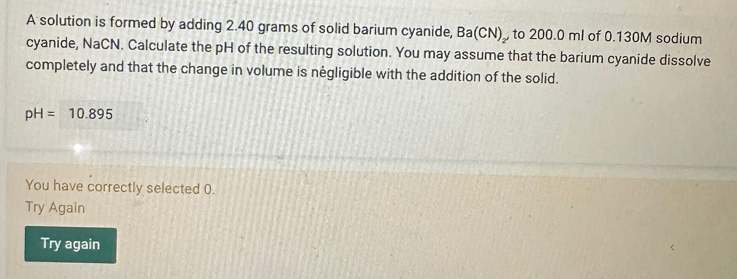 Solved A solution is formed by adding 2.40 ﻿grams of solid | Chegg.com