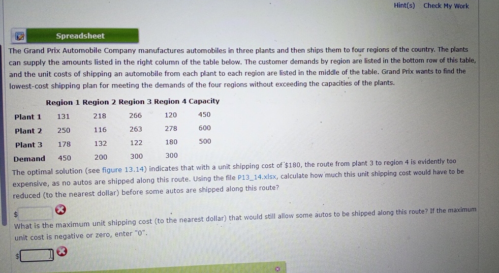 Solved Hint(s) ﻿Check My WorkSpreadsheetThe Grand Prix | Chegg.com