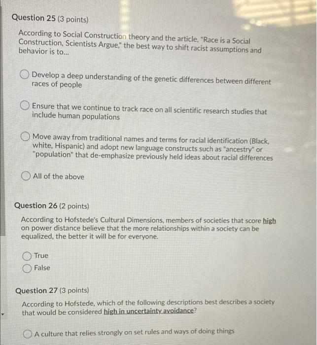 Question 25 (3 points) According to Social | Chegg.com