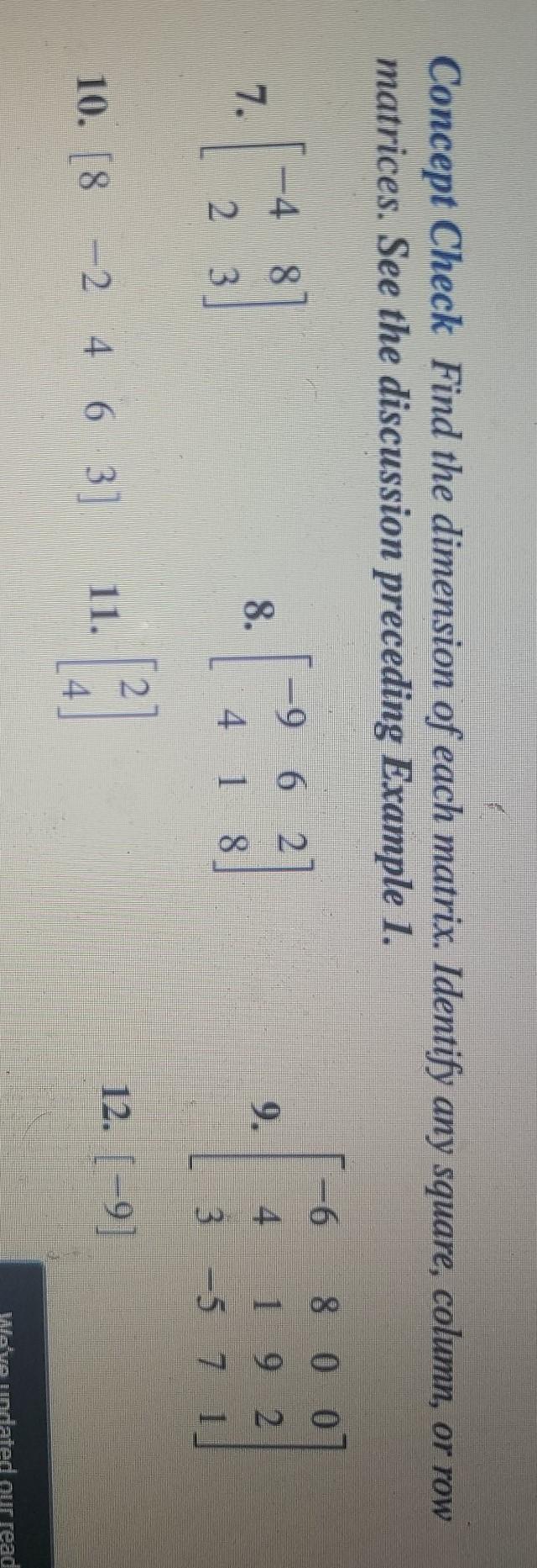 Solved Concept Check Find the dimension of each matrix. | Chegg.com
