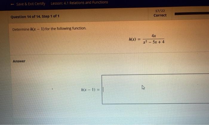Solved Determine h(x - 1) for the following function. h(x) | Chegg.com