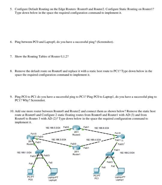 Solved 5. Configure Default Routing on the Edge Routers: | Chegg.com