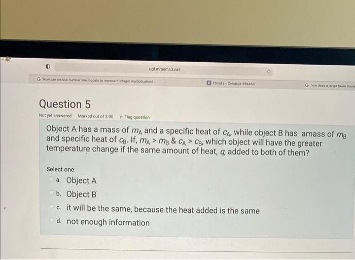 Solved Object A has a mass of mA and a specific heat of cA, | Chegg.com