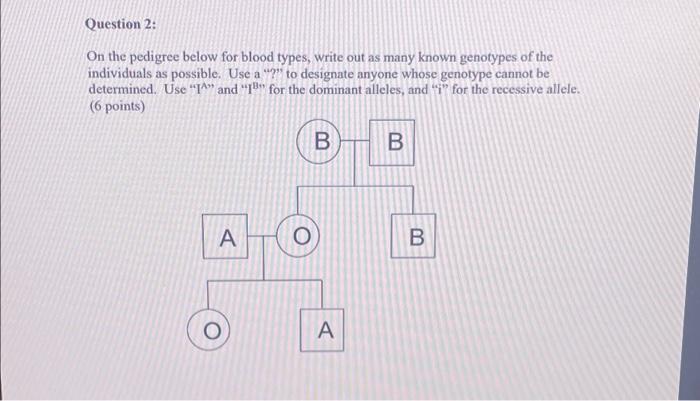 Solved Question 2: On the pedigree below for blood types, | Chegg.com