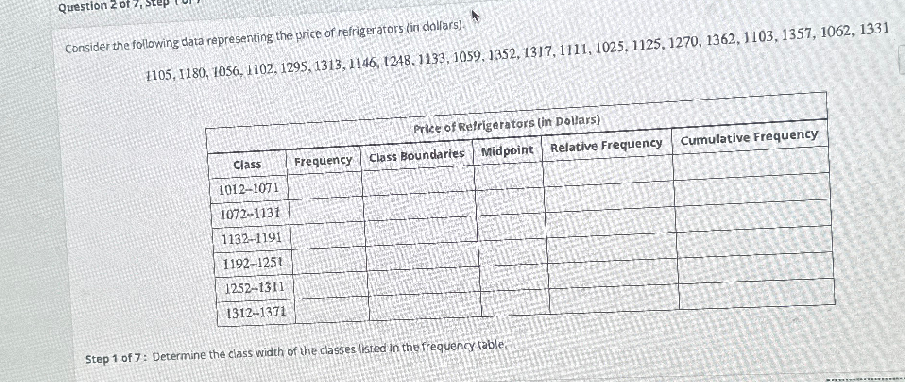 Solved Consider the following data representing the price of | Chegg.com
