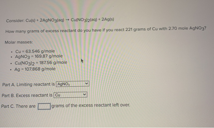 Solved Consider: Cu(s) + 2AgNO3(aq) + Cu(NO3)2(aq) + 2Ag(s) | Chegg.com